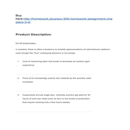 ACC 500 Homework Assignment - Chapters 3 & 4 | PDF
