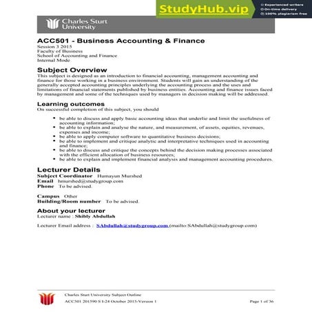 ACC501 -Business Accounting Finance | PDF