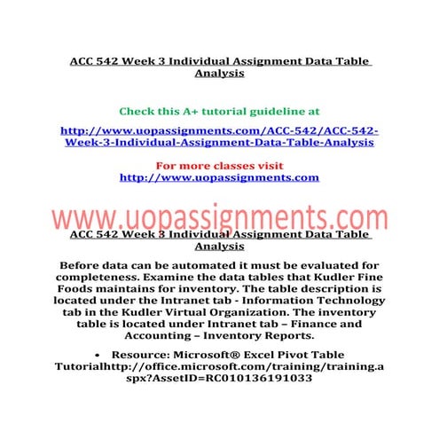 Acc 542 week 3 individual assignment data table analysis | PDF