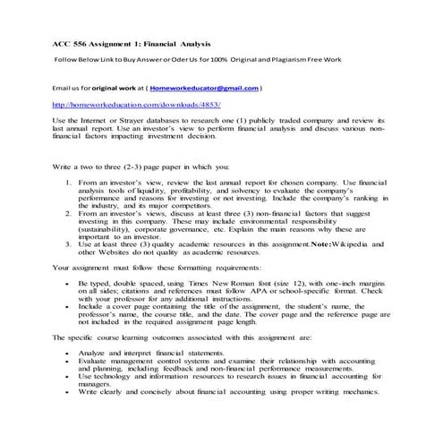 Acc 556 assignment 1 financial analysis | PDF