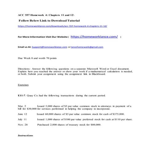 Acc 557 homework 4 chapters 11 and 12 | DOCX