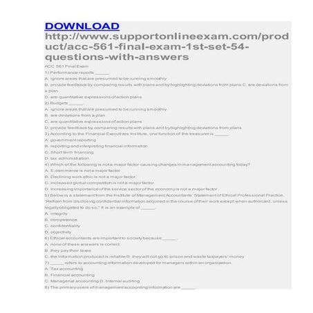 Acc 561 final exam (1st set) 54 questions with answers | PDF