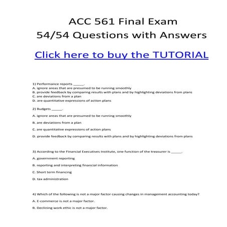 Acc 561 final exam 54#questions with answers correct 100% | DOCX