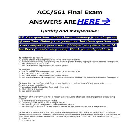 Acc 561 final exam mcq`s correct answers 100% | DOCX