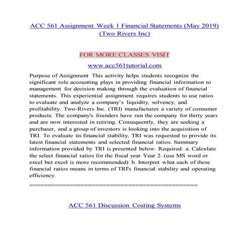 ACC 561 TUTORIAL Your Future Our Mission--acc561tutorial.com