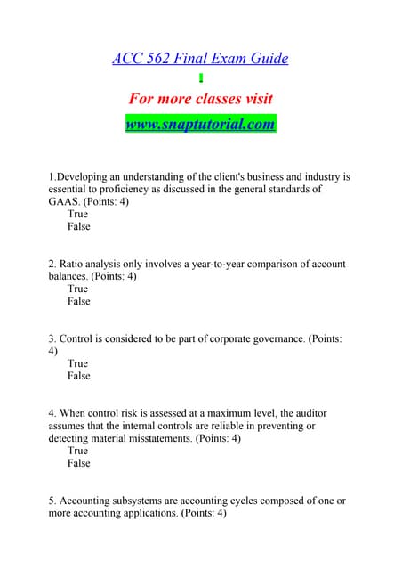 ACC 562 Final Exam | PDF
