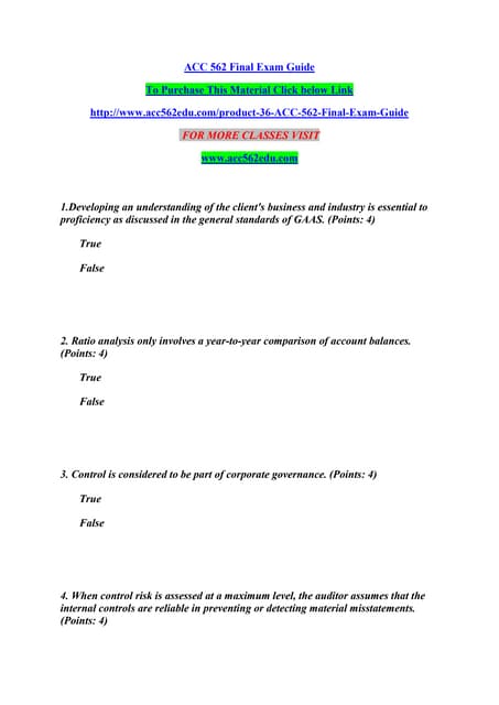 ACC 562 Final Exam | PDF