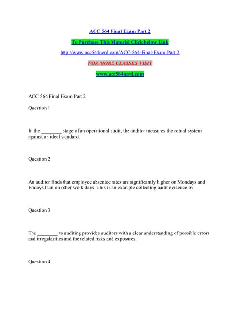 Acc 564 final exam part 2 | PDF | Business Accounting & Finance | Business