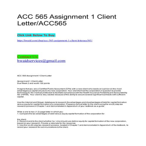 Acc 565 assignment 1 client letter acc565 | PDF