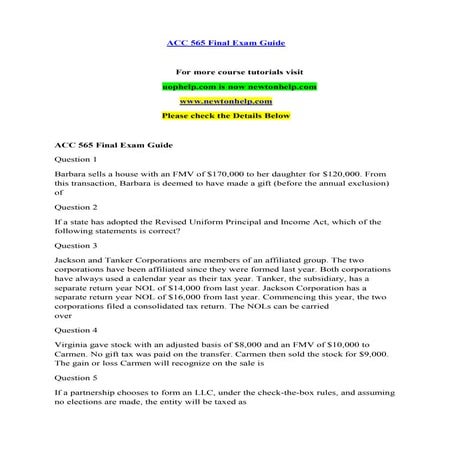 ACC 565 Final Exam Guide | PDF