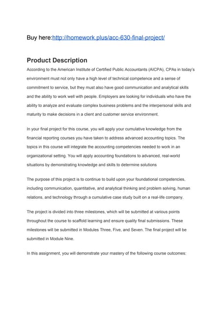 ACC 620 Milestone Two | PDF | Business Accounting & Finance | Business