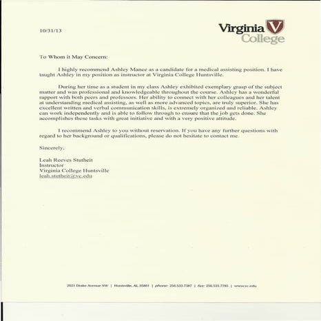 Letter of Reference from Mrs. Stutheit | PDF