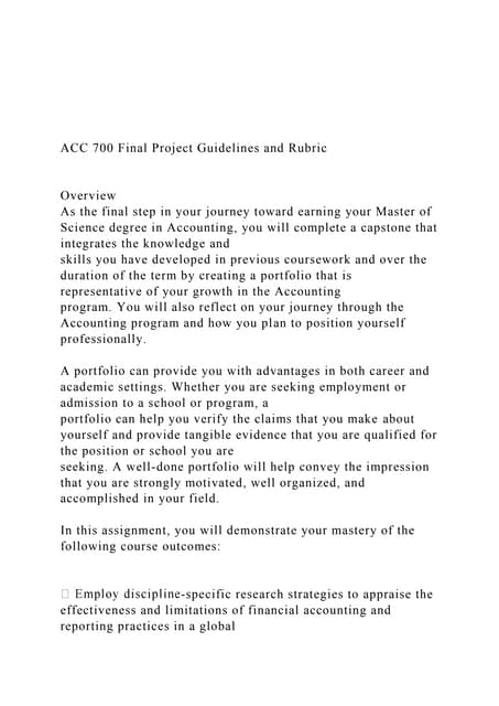 Acc 700 milestone #1 guidelines and rubric | DOCX
