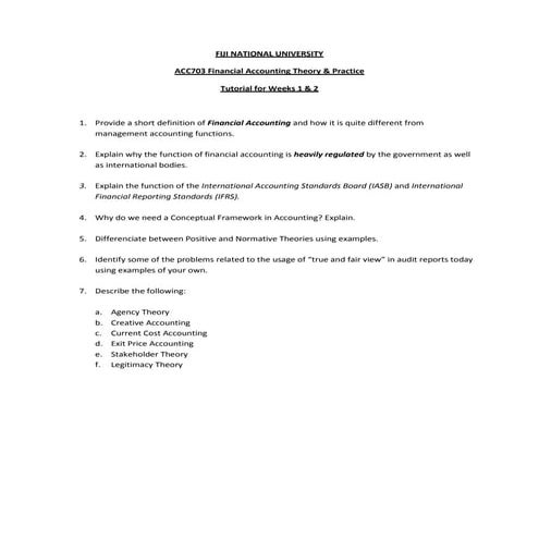 Acc703 Financial Accounting Theory Tut 1 Week 3 | DOCX