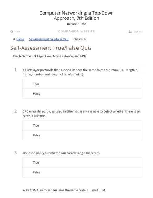 Self assessment true-false Quiz: Chapter 4 - Computer Networking a top-down Approach 7th | PDF ...