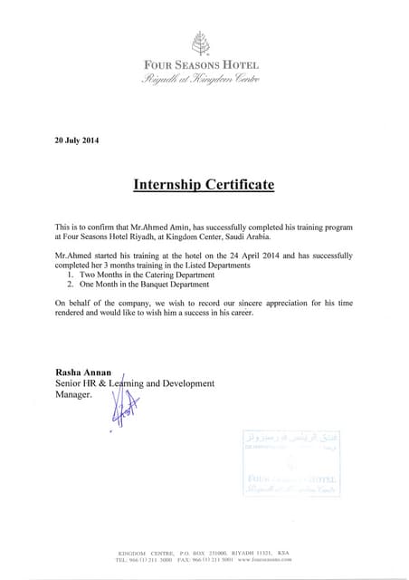 Internship Certificate on Finance | DOCX