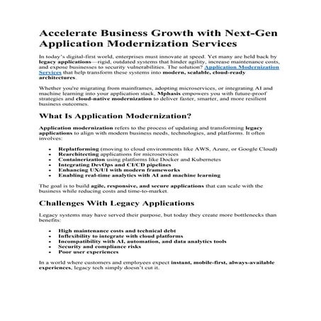 Accelerate Business Growth with Next-Gen Application Modernization Services | PDF