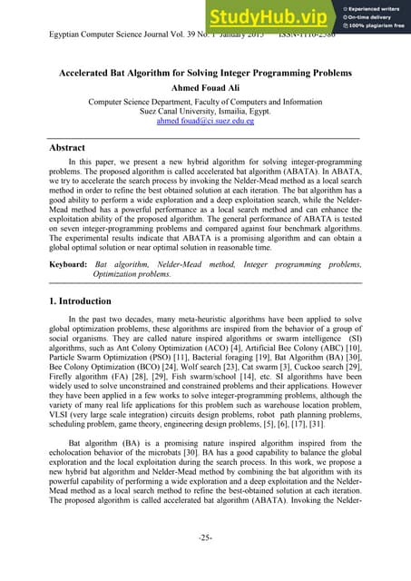 Accelerated Bat Algorithm For Solving Integer Programming Problems Pdf 7040