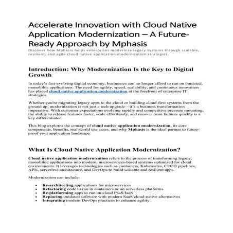 Accelerate Innovation with Cloud Native Application Modernization – A Future-Ready Approach by ...