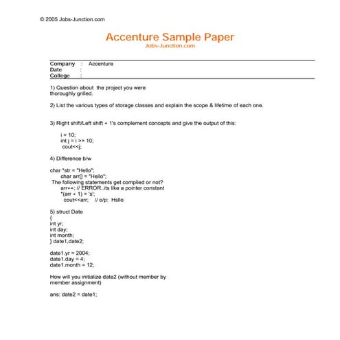Accenture sample paper_1 | PDF | Programming Languages | Computing
