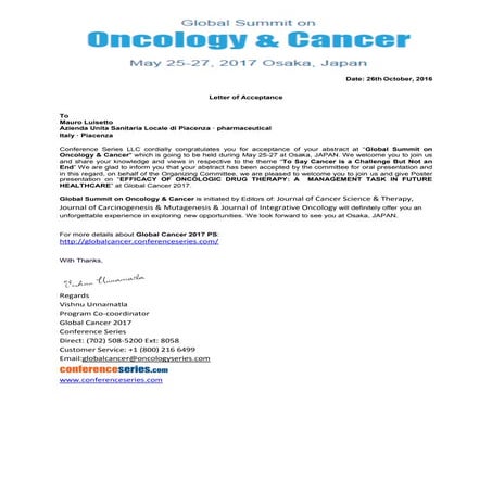 Acceptation letter for global summit oncology and cancer 2017 osaka ...