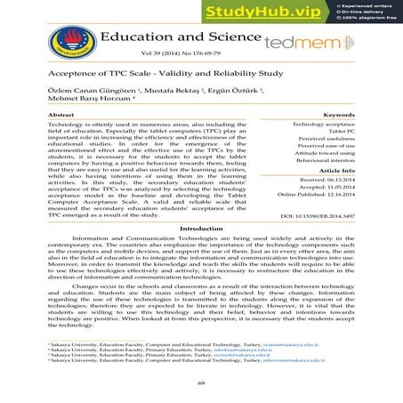 Acceptence Of TPC Scale - Validity And Reliability Study | PDF