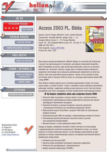 Access 2003 PL. Ćwiczenia praktyczne | PDF