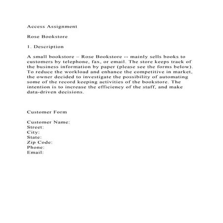 Access AssignmentRose Bookstore 1. DescriptionA small bo.docx