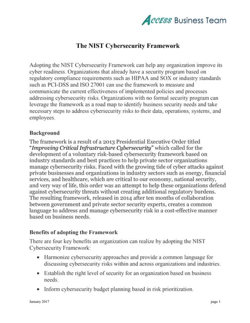 NIST Cybersecurity Framework 101 | PDF | Information and Network ...
