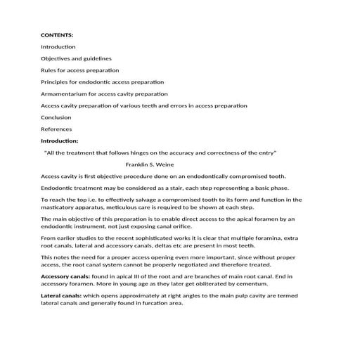 access cavity preparation in all maxillary and mandibular teeth | DOCX