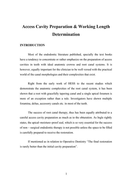 Endodontic Access Opening and Canal Location | PDF