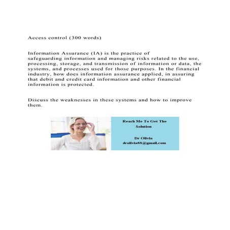 Access control (300 words)Information Assurance (IA) is th.docx