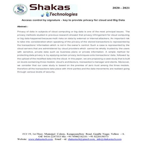 Access control by signature key to provide privacy for cloud and big ...