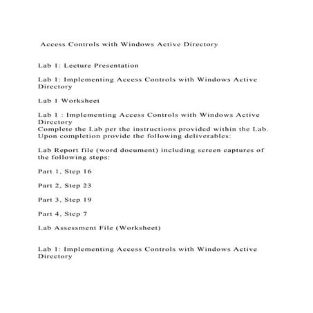 Access Controls with Windows Active DirectoryLab 1 Lecture | DOCX