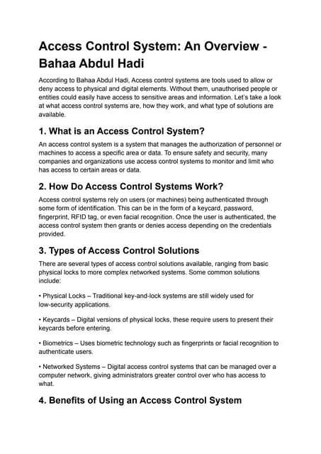 Importance Of Access Control System For Your Organization Security Pdf 