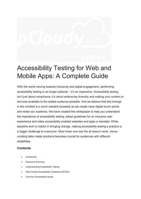 Accessibility Testing For Web And Mobile Apps A Complete Guidepdf Technology And Computing