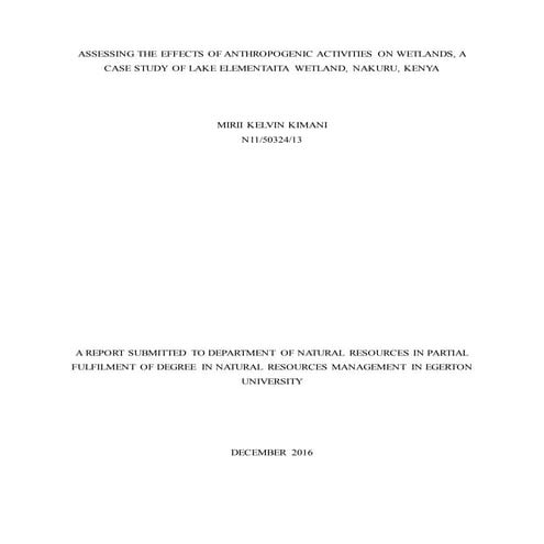 Accessing the impacts of anthropogenic activities on wetlands,case study of l. elementaita ...