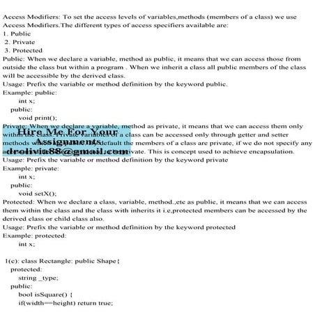 Access Modifiers To set the access levels of variables,methods (mem.pdf