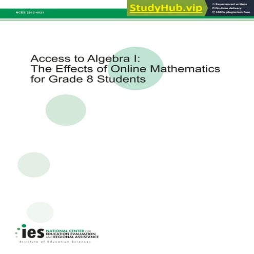 Access To Algebra I The Effects Of Online Mathematics For Grade 8 ...