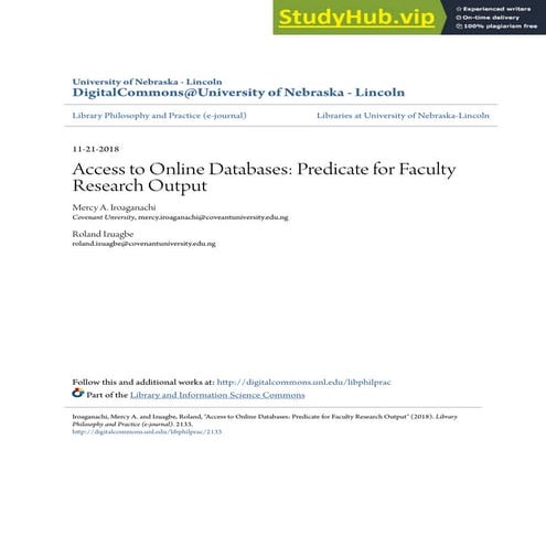 Access To Online Databases Predicate For Faculty Research Output | PDF