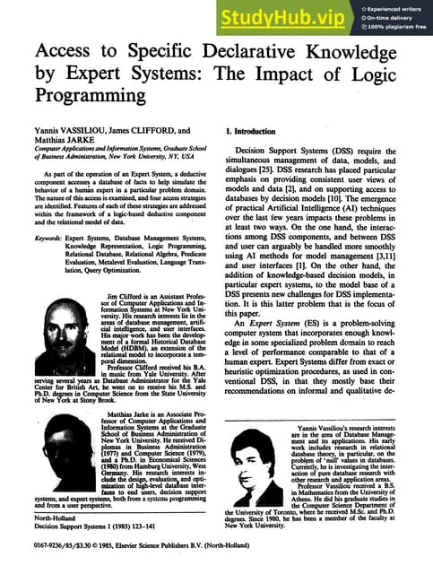 Access To Specific Declarative Knowledge By Expert Systems The Impact Of Logic Programming Pdf