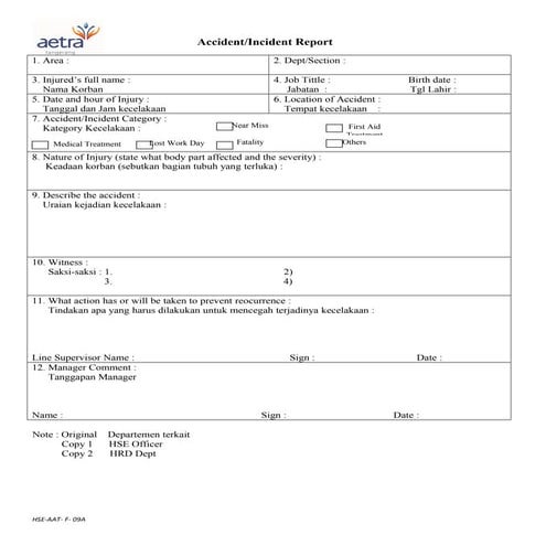 Accident and incident report | DOC