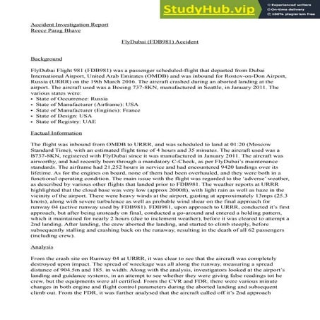 Accident Investigation Report Of FlyDubai Flight 981 (FDB981) | PDF