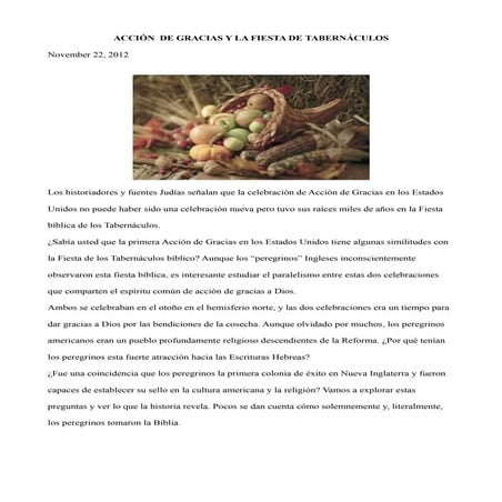 Acción de gracias y la fiesta de tabernáculos | DOC