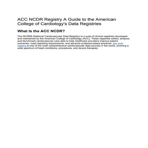 ACC NCDR Registry A Guide to the American College of Cardiology's Data ...