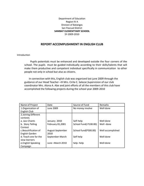 Example Accomplishment Statements