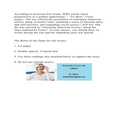 According to historian Eric Foner, WWI struck most progressives as .docx