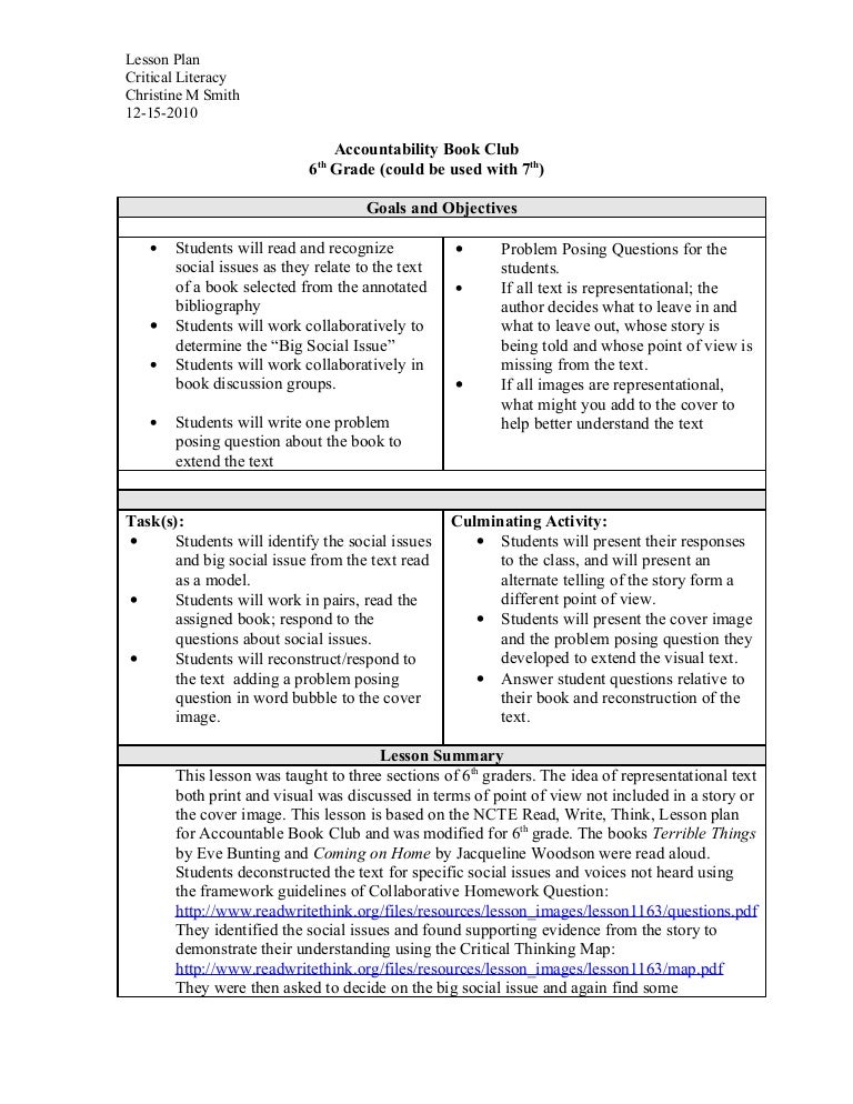 Accountable book club lesson plan