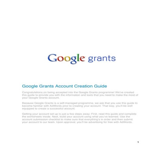 Account creation guide - google grants | PDF