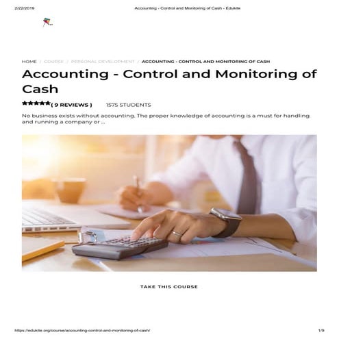 Accounting control and monitoring of cash - edukite | PDF
